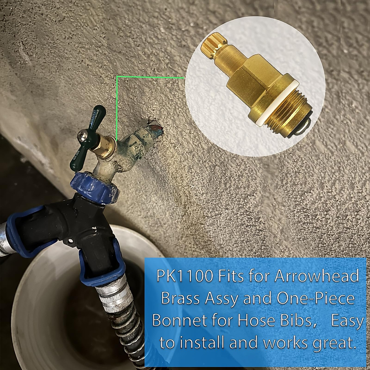 Tfuehn Bonnet PK1100 Brass Globe Valve Faucet Stem Assy for Arrowhead Hose Bibs, Boiler Drains & Sill Faucets