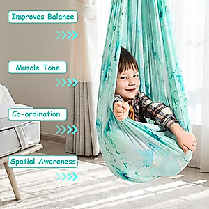 KABOER Indoor Outdoor Cuddle Sensory Swing,Therapy Hammock Swings with 360° Swivel Hanger Hanging Calming Compression Therapy Swing for Child&Adults to Play&Calm, Max Weight 200lbs,Marbling
