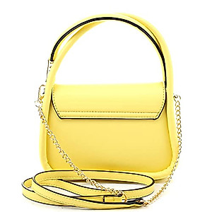 Womens Girls Small Vegan Leather Top-Handle Satchel Clutch Purse Crossbody Bag (Double Handle Satchel - Lime)