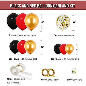 Red Black and Gold Balloon Garland Kit Red Black Metallic Gold Latex Confetti Balloons Arch for Baby Shower Graduation Circus Birthday Party Decorations