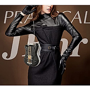 CuteCue Violin/Guitar Shaped Evening Bag Black Beaded Tassel Party Handbag Wedding Clutch Purse