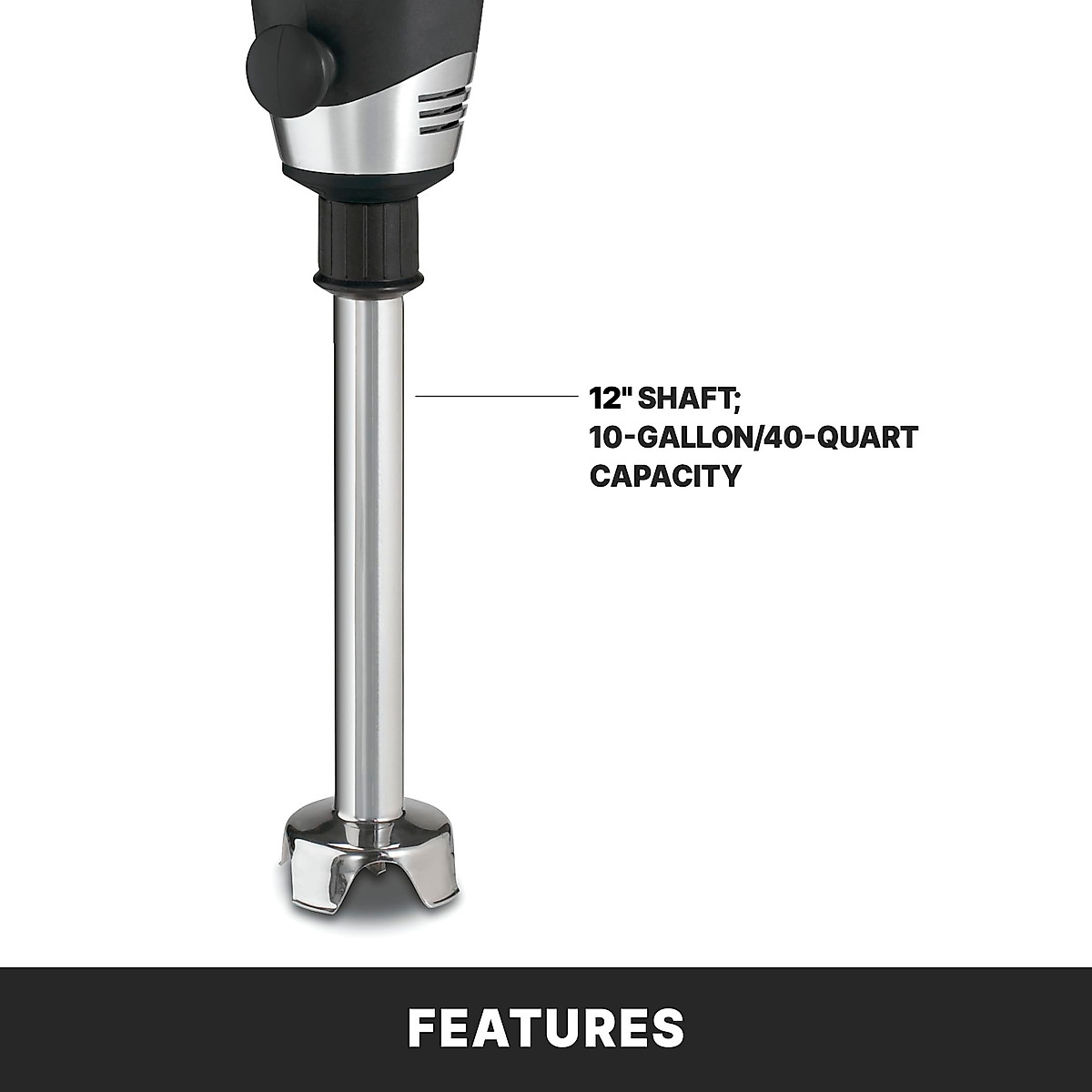 Waring Commerical WSB50 Big Stix Heavy Duty Immersion Blender, 12" Removable Shaft, 1 HP/700 Watt Variable Speed Motor, 120V, 5-15 Phase Plug