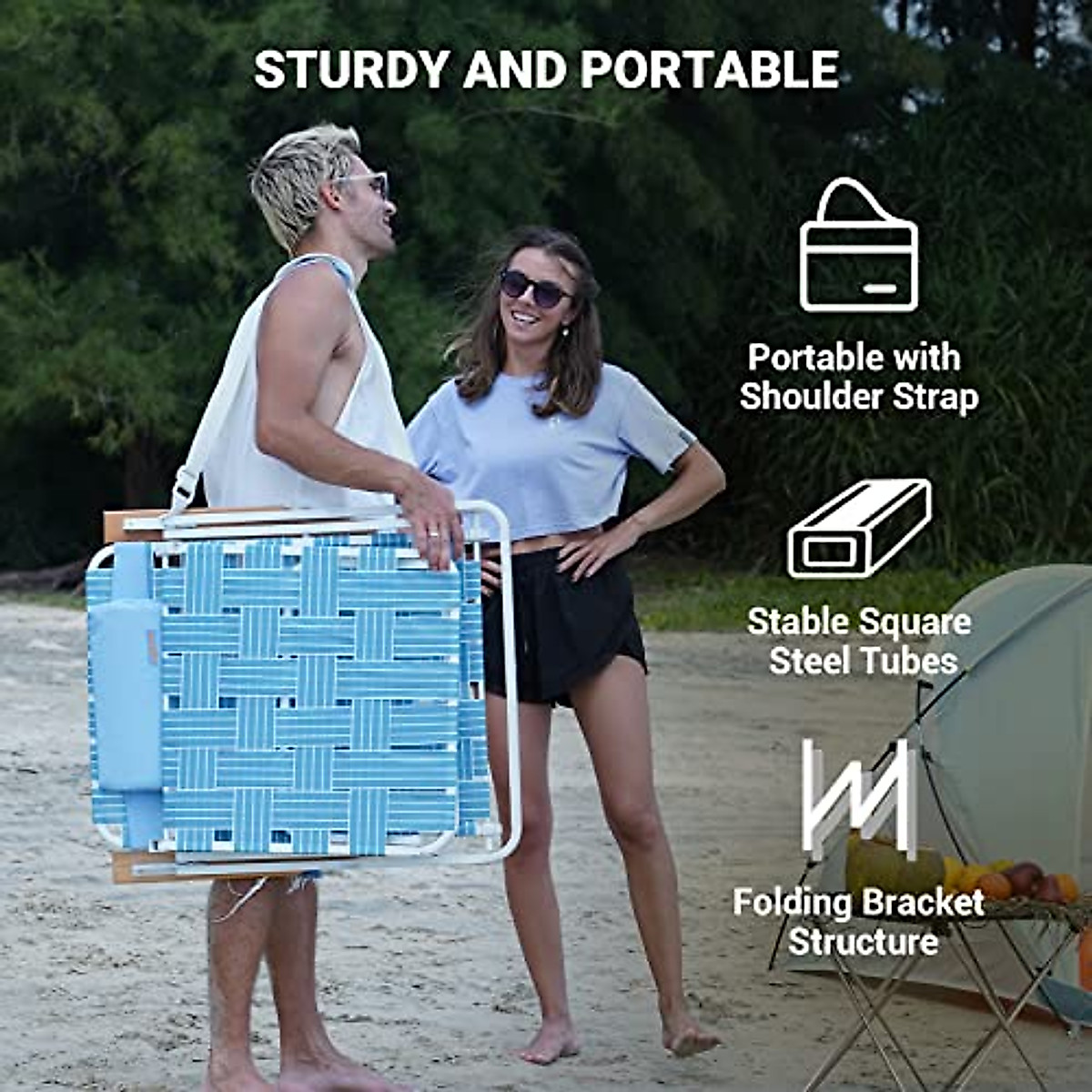 #WEJOY Folding Webbing Chaise Lounge Chair 5 Adjustable Position Portable Web Beach Lounge Chair Webbed Lawn Chairs Reclining Camping Chairs with Strap for Outdoor Sunbathing Pool Yard Tanning Patio