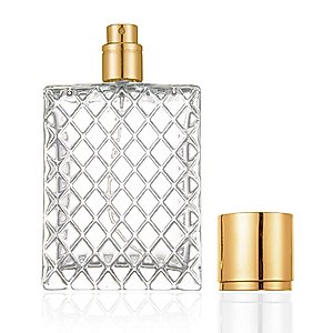 Enslz 100ml/3.4Oz Clear Glass Fine Mist Atomizer,Portable Square Refillable Empty Perfum Spray Bottle Travel Atomizer Bottle Gold Cap