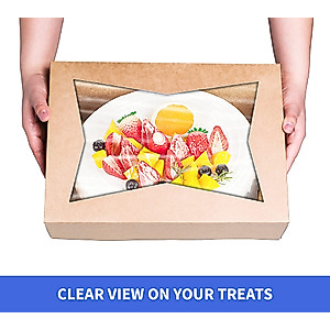 FATRE FOODS (15 Pack) Cake Boxes with Cake Boards INCLUDED – Easy-Assembly, 14 x 10 x 4 Inch, Dessert Boxes with Window, Stickers – Store & Sell Cakes, Cupcakes, Muffins, & Donuts in Bakery Boxes