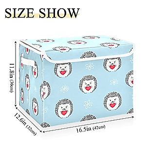 Krafig Cartoon Funny Animal Hedgehog Foldable Storage Box Large Cube Organizer Bins Containers Baskets with Lids Handles for Closet Organization, Shelves, Clothes, Toys