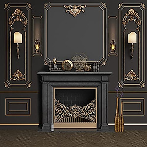 Yeele Fireplace Backdrop 8x8ft Vintage Style Interior Black Gold Fireplace Photography Background Luxury Wall Art Home Decorations Portraits Photo Studio Props