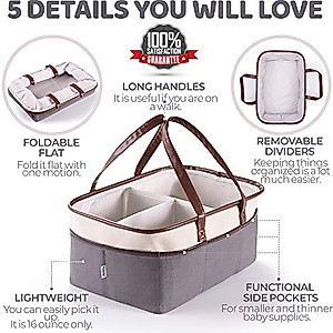 Baby Diaper Caddy Organizer - Grey Nursery Essentials Storage - Portable Basket for Car - Newborn Nursery Décor and Changing Table Accessory