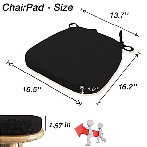 KGPLOME Chair Cushion with Ties for Dining Chair - Memory Foam No Slip Kitchen Chair pad and Dining Room Seat Cushion with Machine Washable Cover [16.5 X 16.2 Inches] - Black