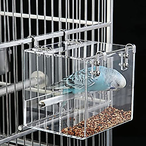 Automatic Bird Feeder No Mess Bird Cage Pet Feeder Seed Food Container for Parakeet Canary Cockatiel Parrot Finch Canary Acrylic (Small)