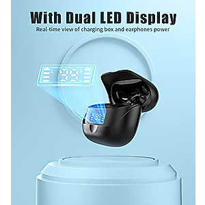Wireless Earbuds Bluetooth Headphones, Stereo Earphones with 4-Mics Clear Call, 30Hrs Playtime & Wireless Charging, Deep Bass Headset with Dual LED Display Touch Control for iPhone/Android Matte Black
