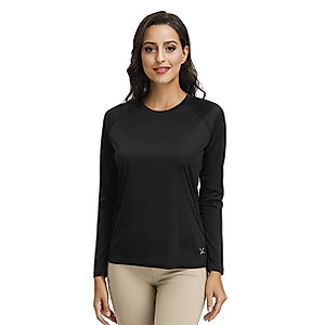 Women's UPF 50+ Sun Protection Long Sleeve Performance Active Top Shirts Fitness Workout Running Sports Leisure T-Shirt (3XL, Black)