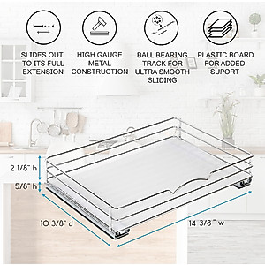 Pull Out Cabinet Organizer for Spices, Cans - Heavy Duty with Lifetime Limited Warranty- Pull Out Spice Rack- Cabinet Pull Out Shelf for Cans,Dishes, Etc, 14-3/8"Wx 10-1/2"D x 2-3/4” H, Chrome