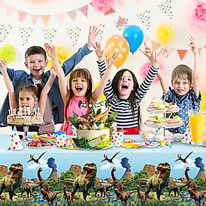 Tiamon Dinosaur Tablecloth Dinosaur Party Table Covers Dinosaur Plastic Tablecloth for Kids Adults Birthday Dinosaur Party Picnic Supplies 54 x 108 Inch (Blue, 3 Pcs)