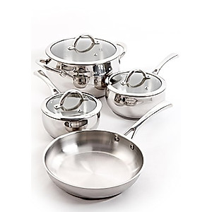 Oster Derrick 7-Piece Stainless Steel Cookware Set with Tempered Glass Lids, Semi Polished