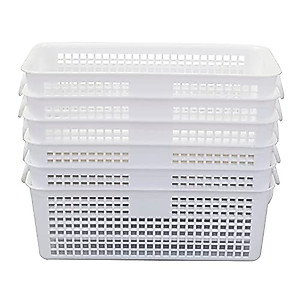 Sandmovie Rectangular Desktop Storage Basket, Plastic Storage Baskets, White, 6-Pack