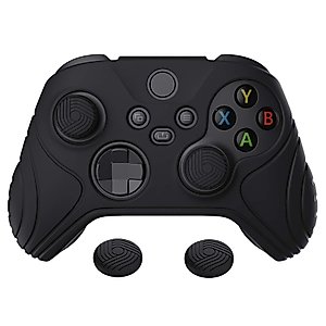 eXtremeRate PlayVital Samurai Edition Black Anti-Slip Controller Grip Silicone Skin for Xbox Core Wireless Controller, Ergonomic Protective Case Cover for Xbox Series S/X Controller w/Thumb Grips