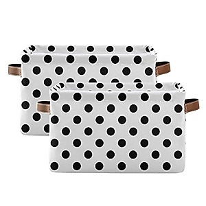 ALAZA Black Polka Dots on White Large Storage Basket with Handles Foldable Decorative 1 Pack Storage Bin Box for Organizing Living Room Shelves Office Closet Clothes