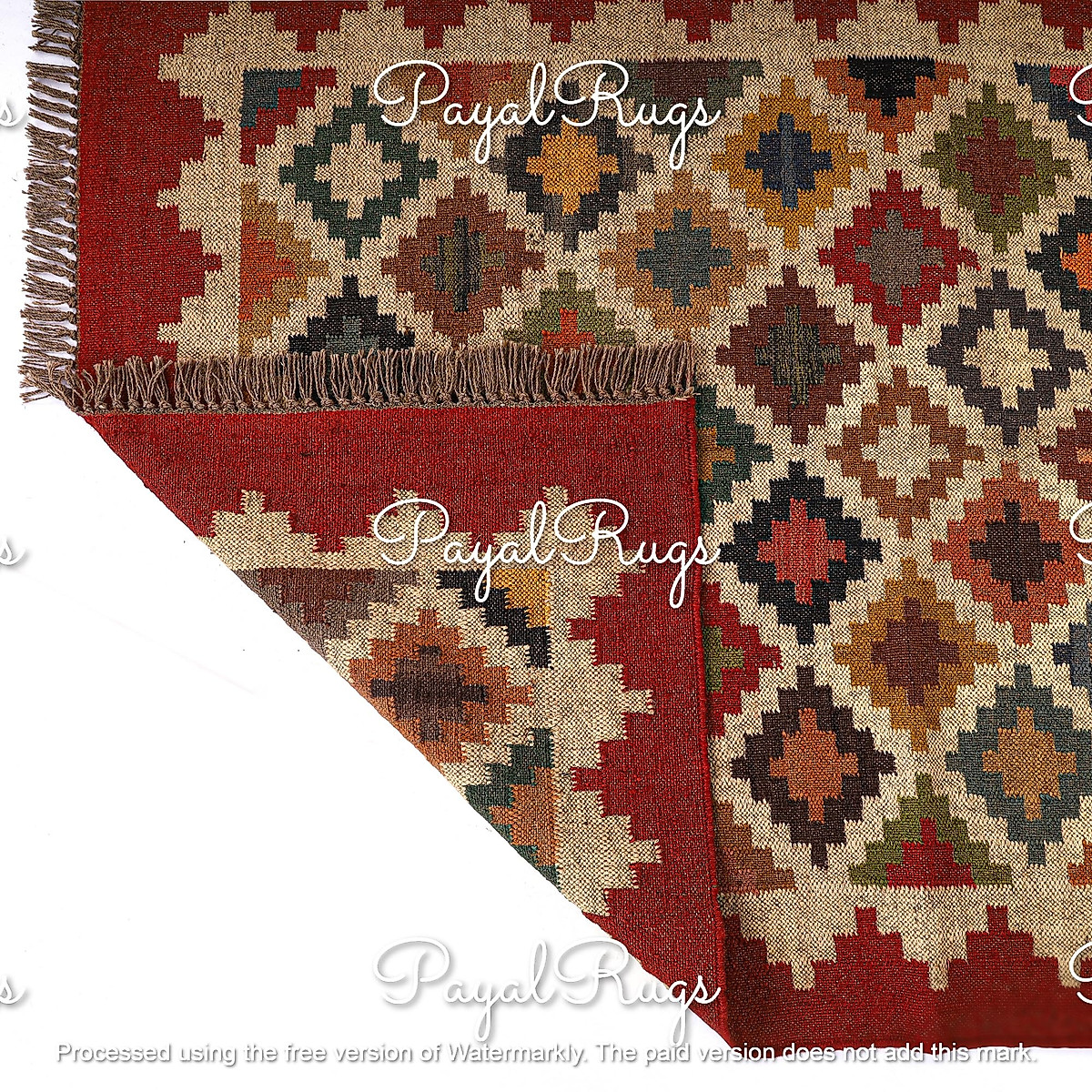 Handmade Jute Area Rug for Bedroom Living Room, Hallway Custom Size, Multicolor Boho Kilim Rug (8x10 feet)