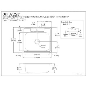 Kingston Brass GKTS252281 Studio Drop-in Kitchen Sink, 25-Inch × 22-Inch × 8-Inch, Brushed