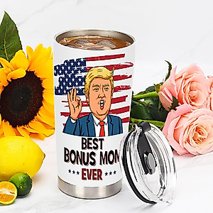 AREOK Gifts for Bonus Mom Gifts, Best Bonus Mom Ever Gifts from Daughter - Christmas Birthday Gifts for Bonus Step Mom, 20 OZ Stainless Steel Insulated Bonus Mom Tumbler Cup