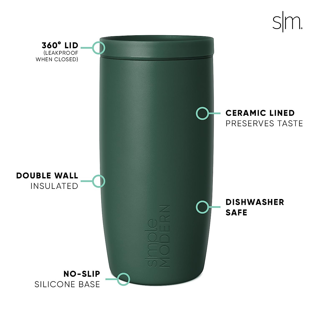Simple Modern Travel Coffee Mug Tumbler with 360° Lid | Ceramic-Lined Insulated Stainless Steel Cold Brew Iced Coffee Cup Thermos | Gifts for Women Men Her Him | Voyager Signature | 16oz | Forest
