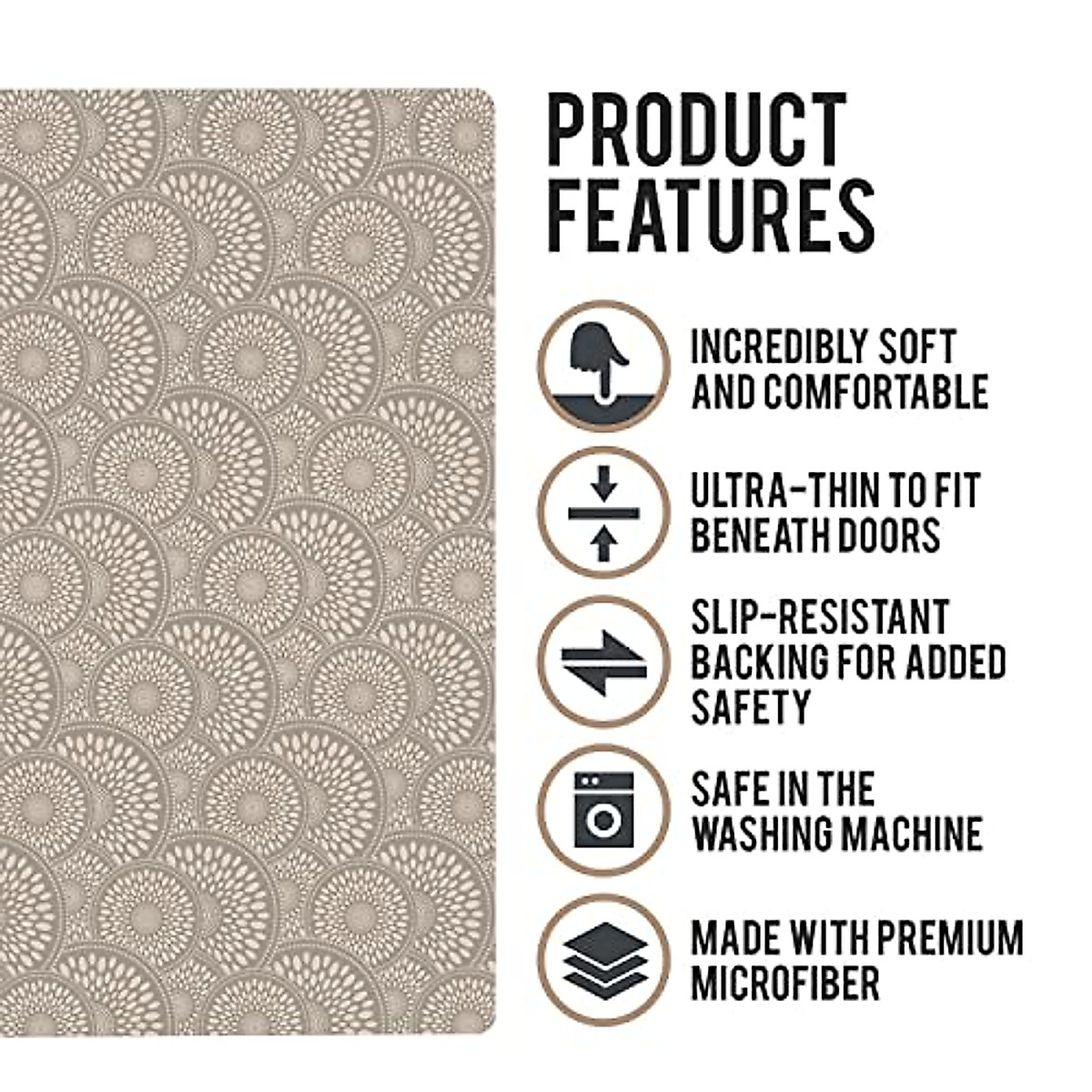 Shape28 Small Area Rug Mat Ultra-Thin Kitchen Rug Entrance Mat with Non Slip Rubber Backing Szie 20 inches x 16 inches Color Latte Design 1S