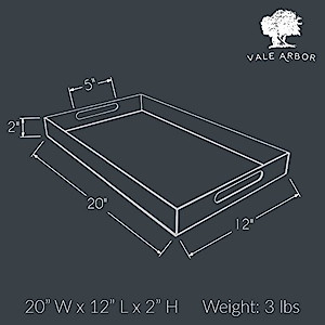 Vale Arbor Black Acrylic Serving Tray for Vanity, Bathroom, Ottoman, Organizer and Decor with Handles (Rectangle, Large)