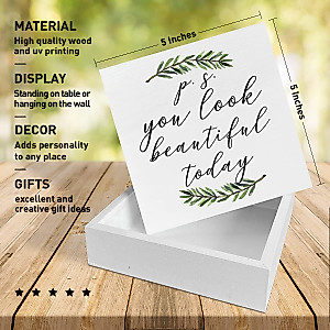 Home Office Desk Wooden Box Sign Decor, You Look Beautiful Today, Inspirational Quotes Desk Decor Motivational Desk Decorations for Women Girls Teens Student Office Classroom School