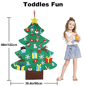 4FT DIY Felt Christmas Tree Set with 36pcs Ornaments - Wall Hanging Felt Xmas Tree for Kids Toddlers Christmas New Year Gift Decorations Party Supplier