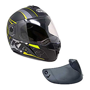 Motorcycle Full Face Helmet DOT Street Legal +2 Visors Comes with Clear Shield and Free Smoked Shield (MGAH21) (Matte Black Yellow, Large)