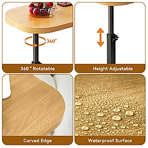 C Shaped Side Table,Adjustable Height C Table End Table for Couch,360°Swivel Couch Side Tables Slide Laptop Desk for Sofa/Bed/Bathtub/Rotating Tabletop (Log)