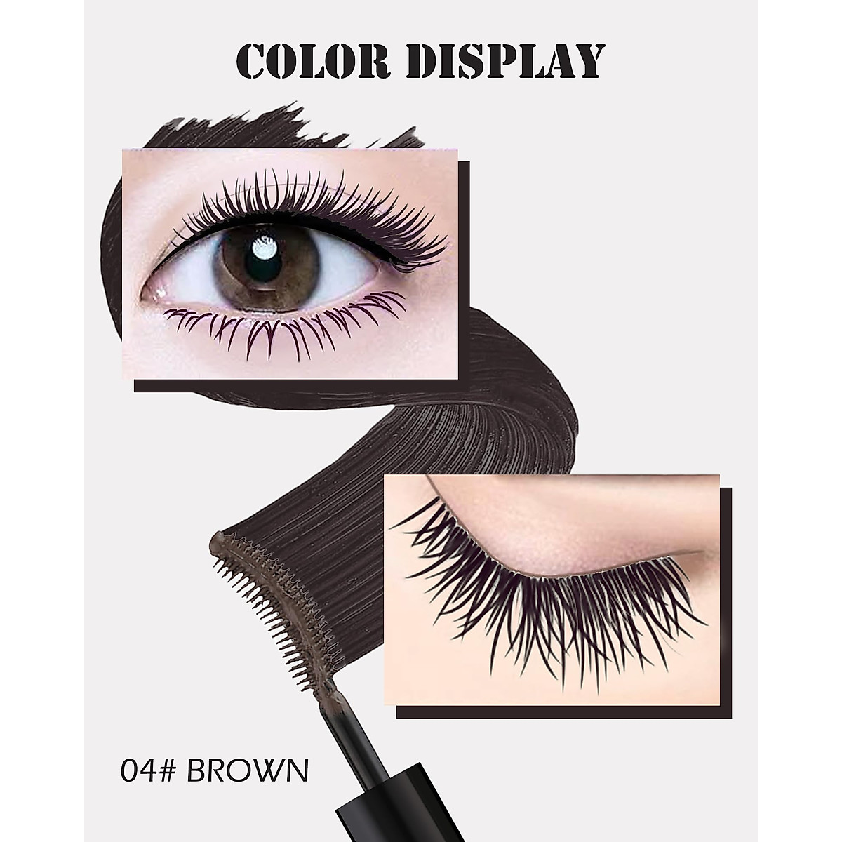 Waterproof Brown Mascara Volume and Length,Long Lasting Non Clumping Curling Voluminous Colored Mascara for Eyelashes, Colorful Volumizing Tubing Mascara for Women Eye Makeup Cosplay Party-04