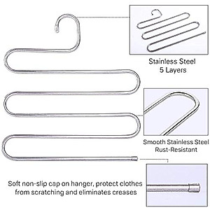 Pants Hangers S-Shape Trousers Hangers Stainless Steel Clothes Hangers Space Saving Closet Organizer for Pants Jeans Scarf (4-Pieces)