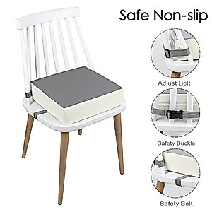 Booster Seat for Table Dining - Toddler PU Washable 2 Straps Safety Buckle Kids Booster Seat for Dining Table, Portable Travel Increasing Cushion (Grey-Beige)