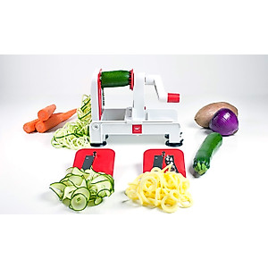 Paderno World Cuisine 3-Blade Folding Vegetable Slicer / Spiralizer Pro, Counter-Mounted and includes 3 Different Stainless Steel Blades