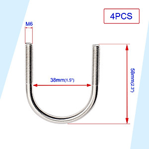 Aopin Round U-Bolts 1-1/2 inch 38mm M6 Inner Width 304 Stainless Steel 8pcs Self-Locking Nylon Insert Hex Nuts Flat Washers for Car/Motorhome/Sailing Trailer Replacement Part and Accessorie 4Pack