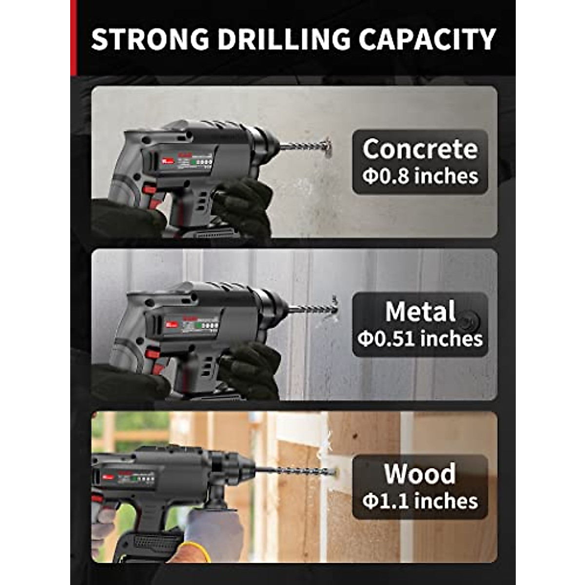 Brushless Heavy Duty Rotary Hammer Drill, 20V Cordless Hammer Drill with 4.0Ah Battery/Charger, SDS Chuck, 4 Modes, Adjustable Handle, Electric Hammer Drill for Wall, Concrete, Brick, Metal, S521-1