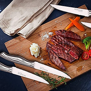 nuovva Kitchen Steak Knife Set - Steak Knives with Serrated Edge - Durable Stainless-Steel Steak Knives Set of 4 with Gift Box – Ergonomic Handle for Comfortable Grip