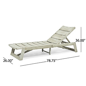 GDFStudio Outdoor Wood and Iron Chaise Lounge, Light Gray and Gray