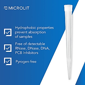 MICROLIT - 10 mL Micropipette Pipette Tips, Low-Retention Hydrophobic Transfer Pipette Tips, Nonpyrogenic Sterile Plastic, Clean-Release Laboratory Pipette Tips, 100 Count