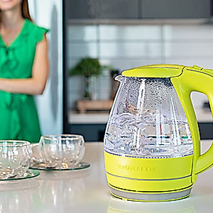 OVENTE Glass Electric Kettle Hot Water Boiler 1.5 Liter Borosilicate Glass Fast Boiling Countertop Heater - BPA Free Auto Shut Off Instant Water Heater Kettle for Coffee & Tea Maker - Green KG83G