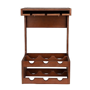 Mind Reader Floating Wooden Decor, 6 Bottle Stand, Stem Glass Organizer-Brown Wine Rack, 20" x 13" x 10"