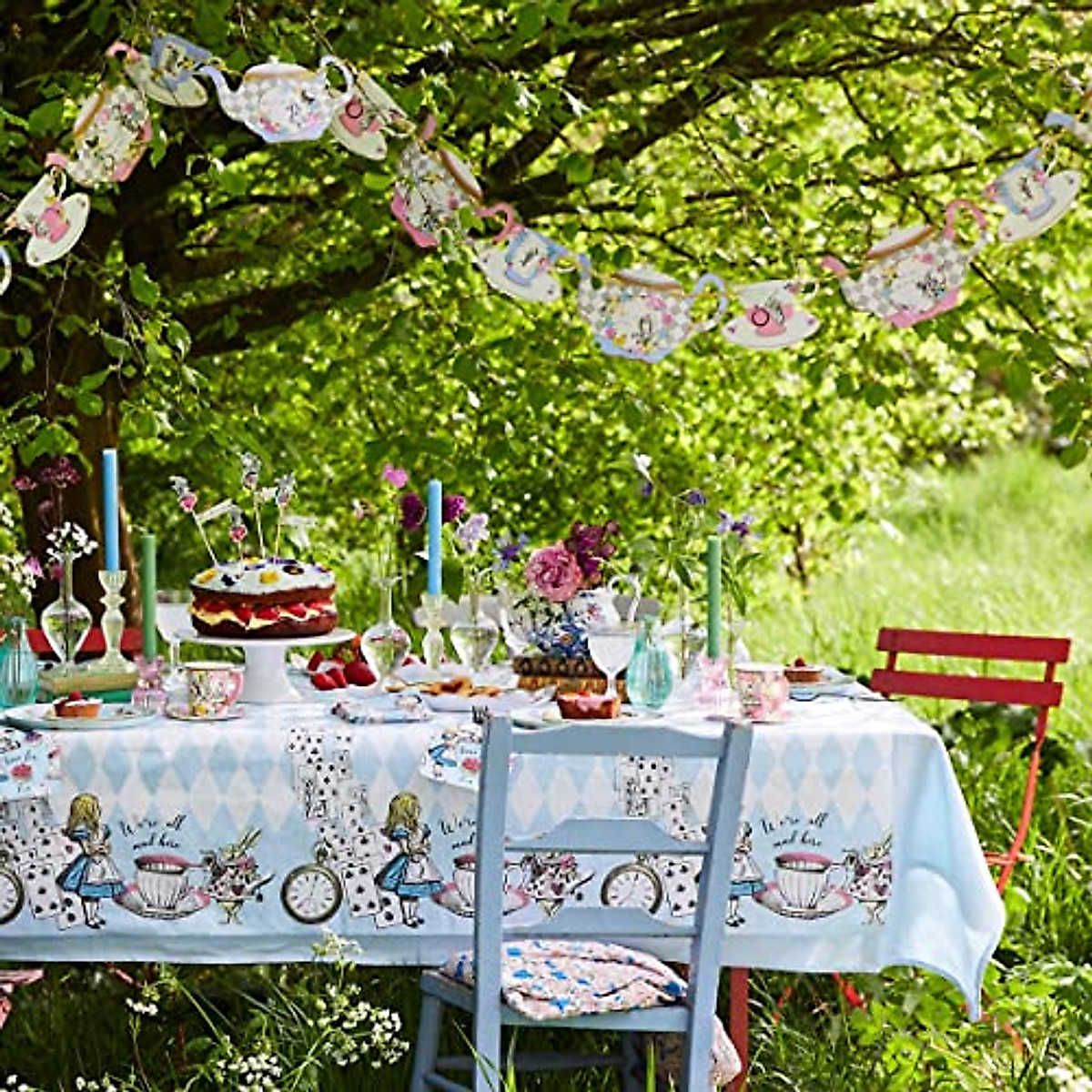Talking Tables Truly Alice Hanging Teapot Bunting (13 Ft.) for a Tea Party, Multicolor