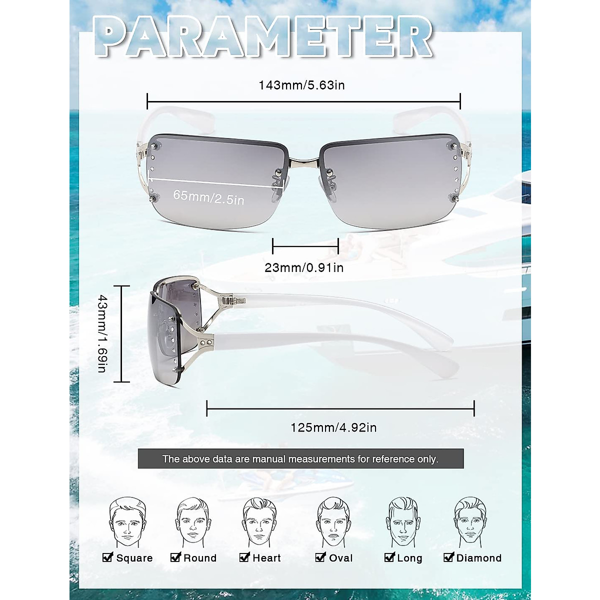 MASDUN Stylish Rimless Frameless Rectangle Sunglasses for Womens Surrounded designer trendy men (White Frame White Silver Lens/Brown Frame Brown Lens)