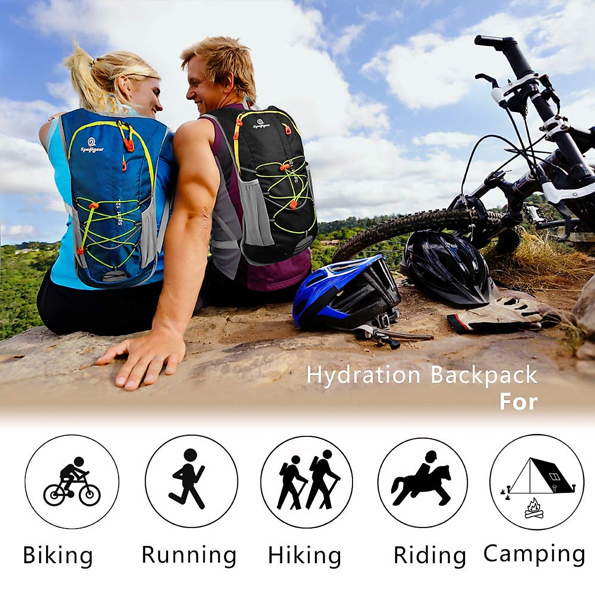 Hydration Backpack, Lightweight Hydration Pack, Water Backpack Pack with 2L Hydration Water Bladder , Suitable for Men Women Kids Biking，Hiking，Camping, Cycling, Running, and Music Festival(Blue)
