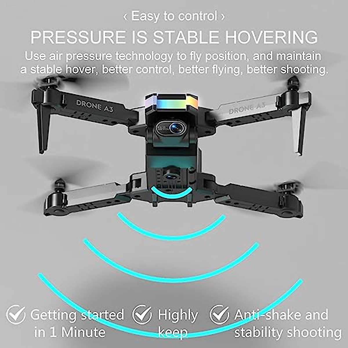 ZZKHGo Mini Drone with Dual 4K HD FPV Camera Remote Control Toys for Boys and Girls with Altitude Hold, Headless Mode, One Key Start Speed, Built-in Battery (Black(Battery*1))