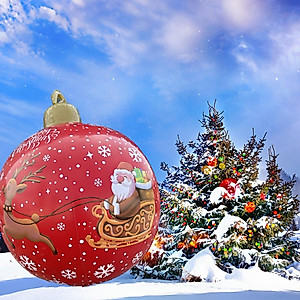 2023 Outdoor Christmas Inflatable Decorations With LED Light - 24 Inch Remote Control Christmas PVC Inflatable Ball Ornament For Xmas Holiday Yard Tree Pool Decorations