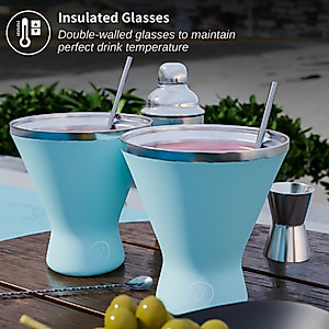vaanshie Stainless Steel Martini Glass [Pack of 2] – 10oz, Blue, Powder Coated, No Sweat, Double Wall Margarita Tumbler for Cocktails and Cold Drinks | Barware & Kitchen