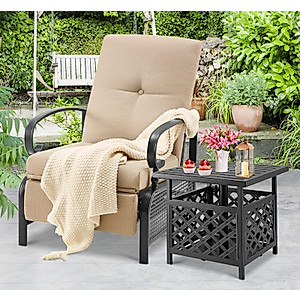 AECOJOY Outdoor Recliner Chair, Patio Outdoor Lounge Chairs with Adjustable Back, Pool Lounge Chairs with Beige Olefin Cushions (Removable)